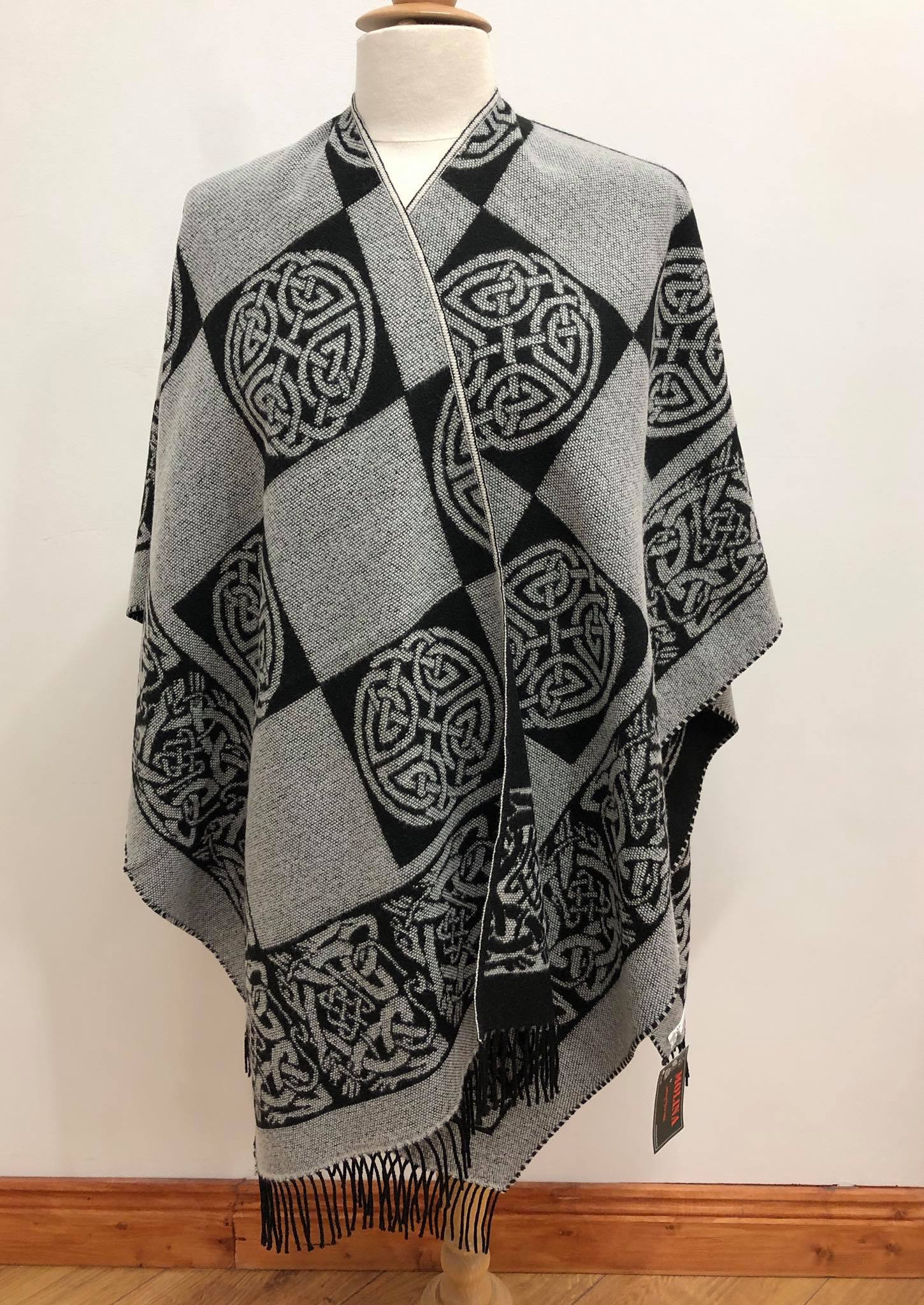Reversible Celtic Pattern Shawl in Black and Grey - Glendalough Woollen ...