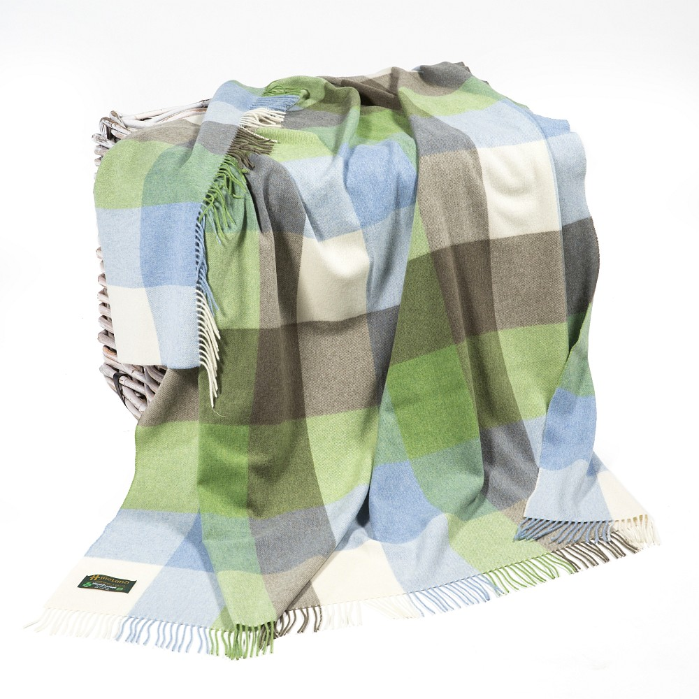 Cream, Blue and Green Check Blanket - Glendalough Woollen Mills
